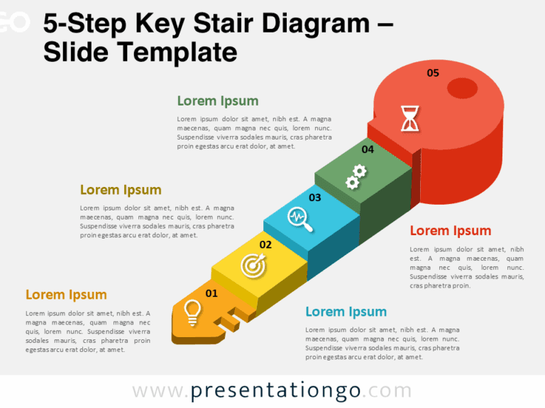 5-Step Key Stair Diagram for PowerPoint and Google Slides