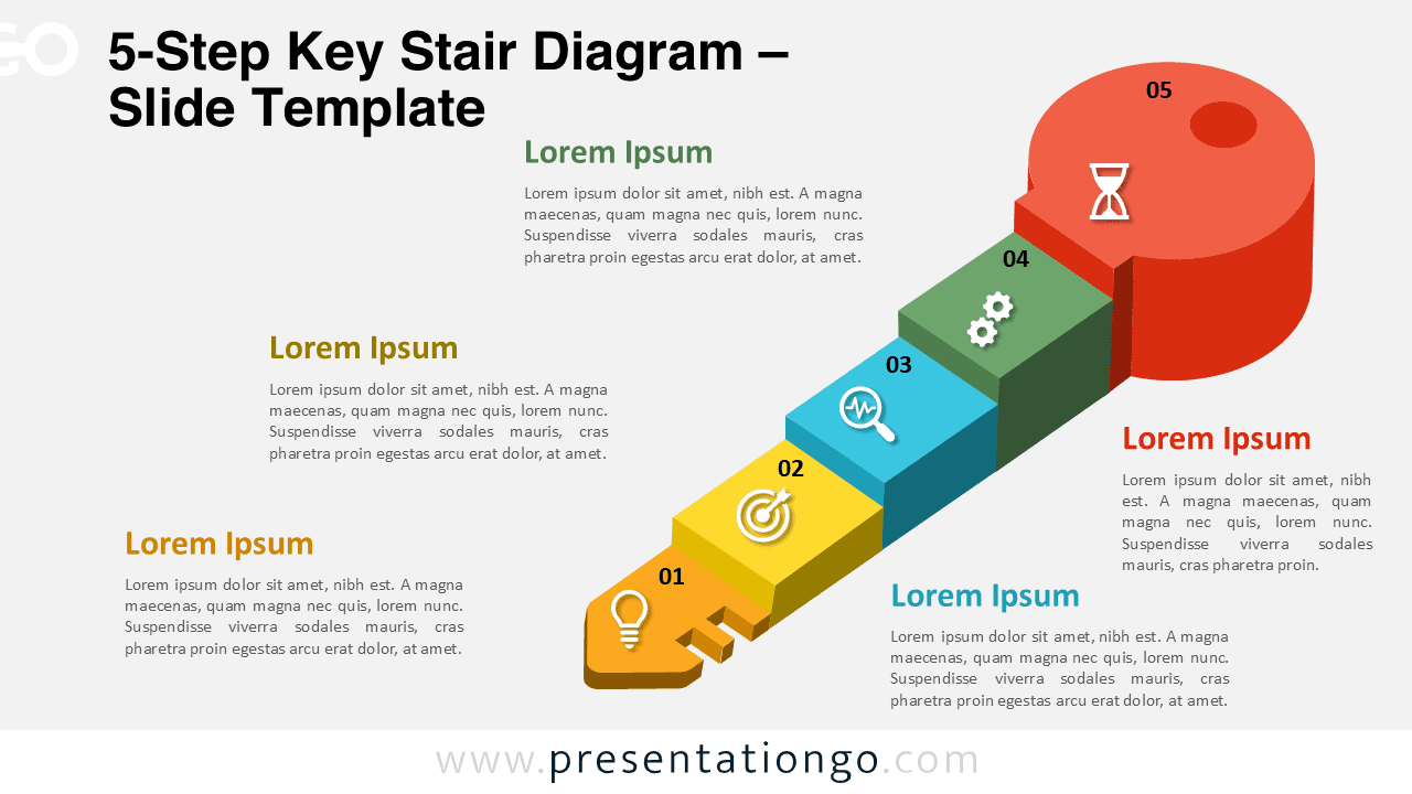 5-Step Key Stair Diagram for PowerPoint and Google Slides