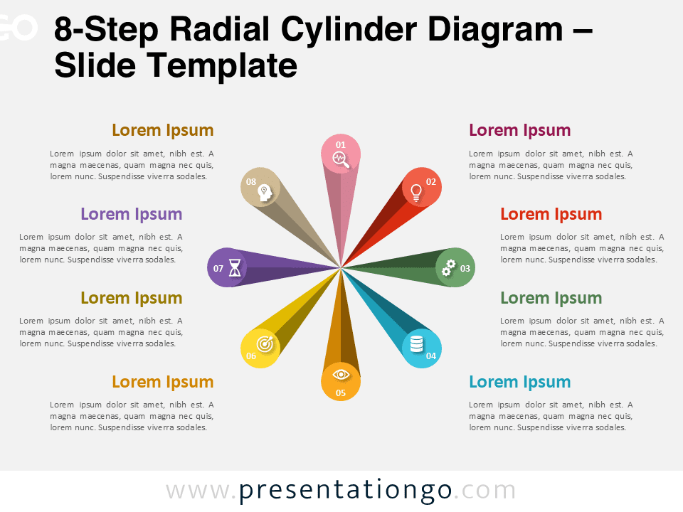 8-Step Radial Cylinder Diagram for PowerPoint & Google Slides