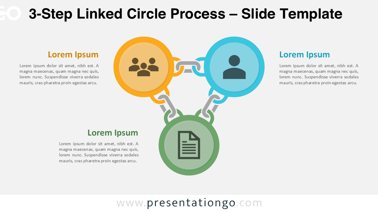 3-Step Linked Circle Process Diagram for PowerPoint
