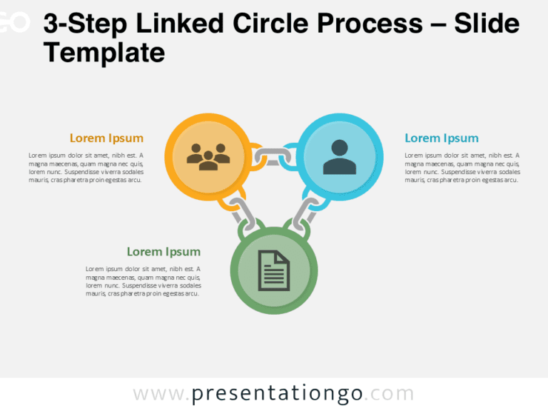 3-Step Linked Circle Process Diagram for PowerPoint