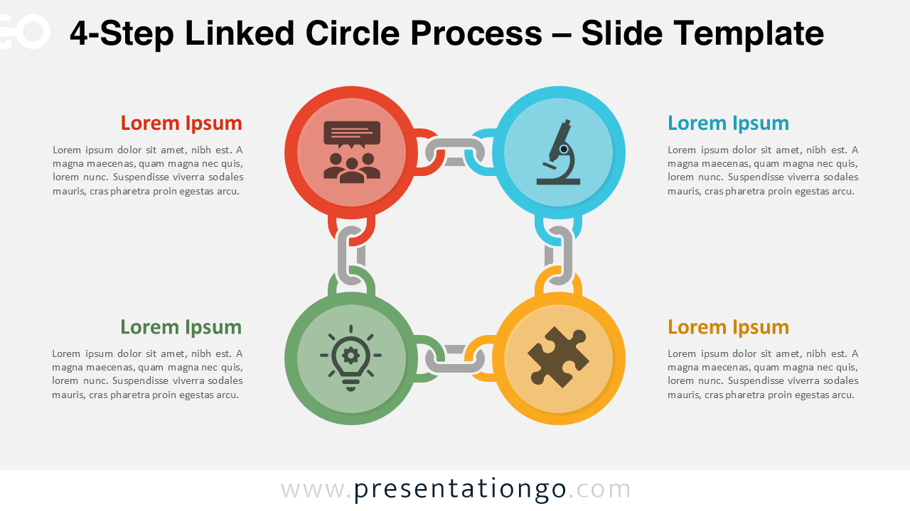 4-Step Linked Circle Process Diagram for PowerPoint