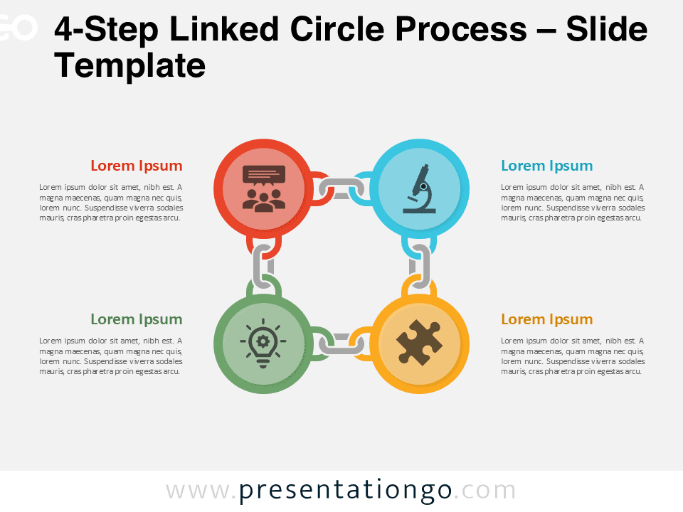 4-Step Linked Circle Process Diagram for PowerPoint