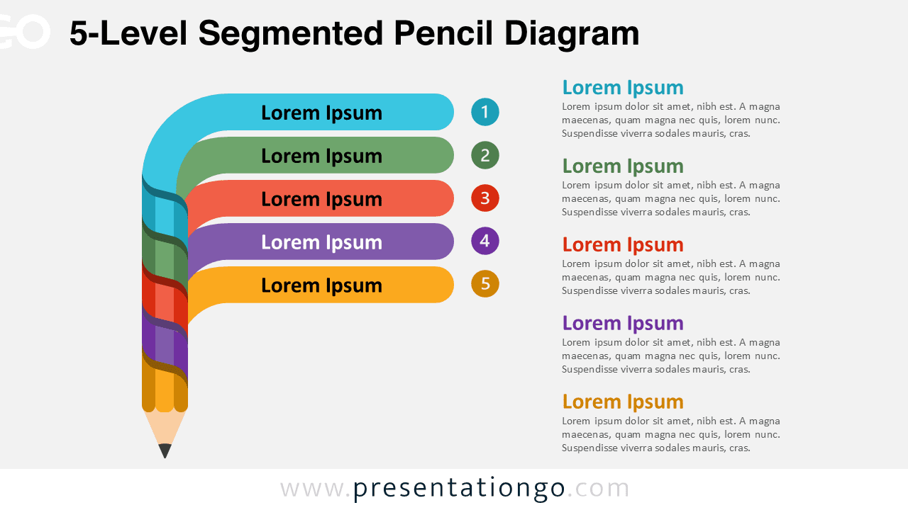 5-Level Segmented Pencil Diagram for PowerPoint & Google Slides
