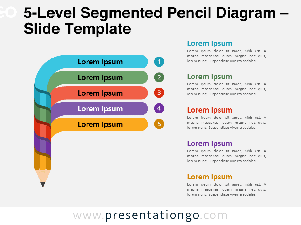 5-Level Segmented Pencil Diagram for PowerPoint & Google Slides