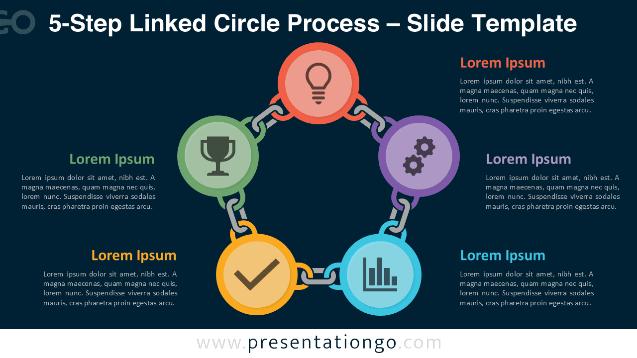 5-Step Linked Circle Process Diagram for PowerPoint