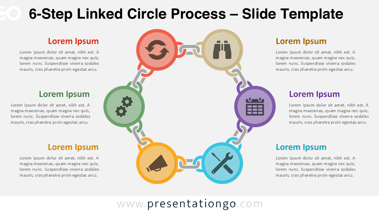 6-Step Linked Circle Process Diagram for PowerPoint