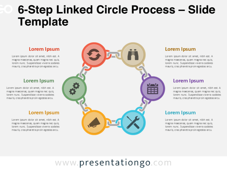 6-Step Linked Circle Process Diagram for PowerPoint