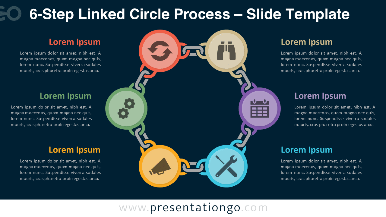 6-Step Linked Circle Process Diagram for PowerPoint