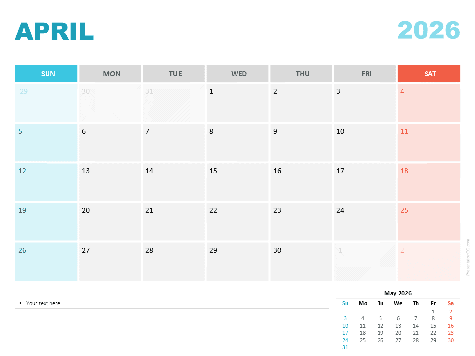 August 2026 Monthly Calendar for PowerPoint & Google Slides