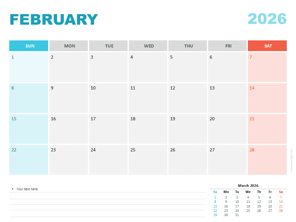 February 2026 Monthly Calendar for PowerPoint & Google Slides