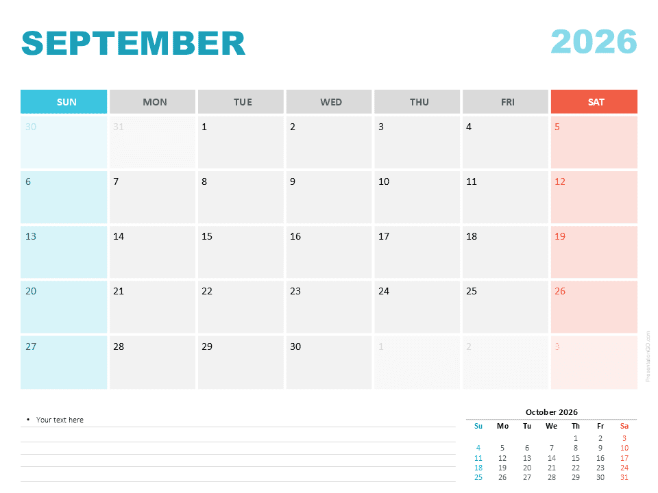 September 2026 Monthly Calendar for PowerPoint & Google Slides
