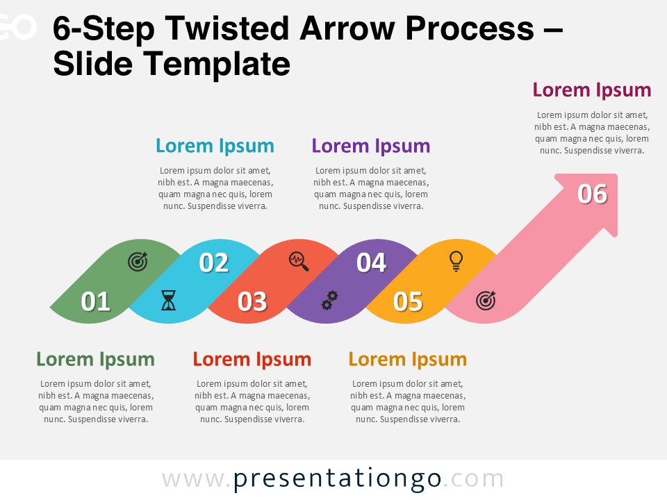 6-Step Twisted Arrow Process for PowerPoint and Google Slides