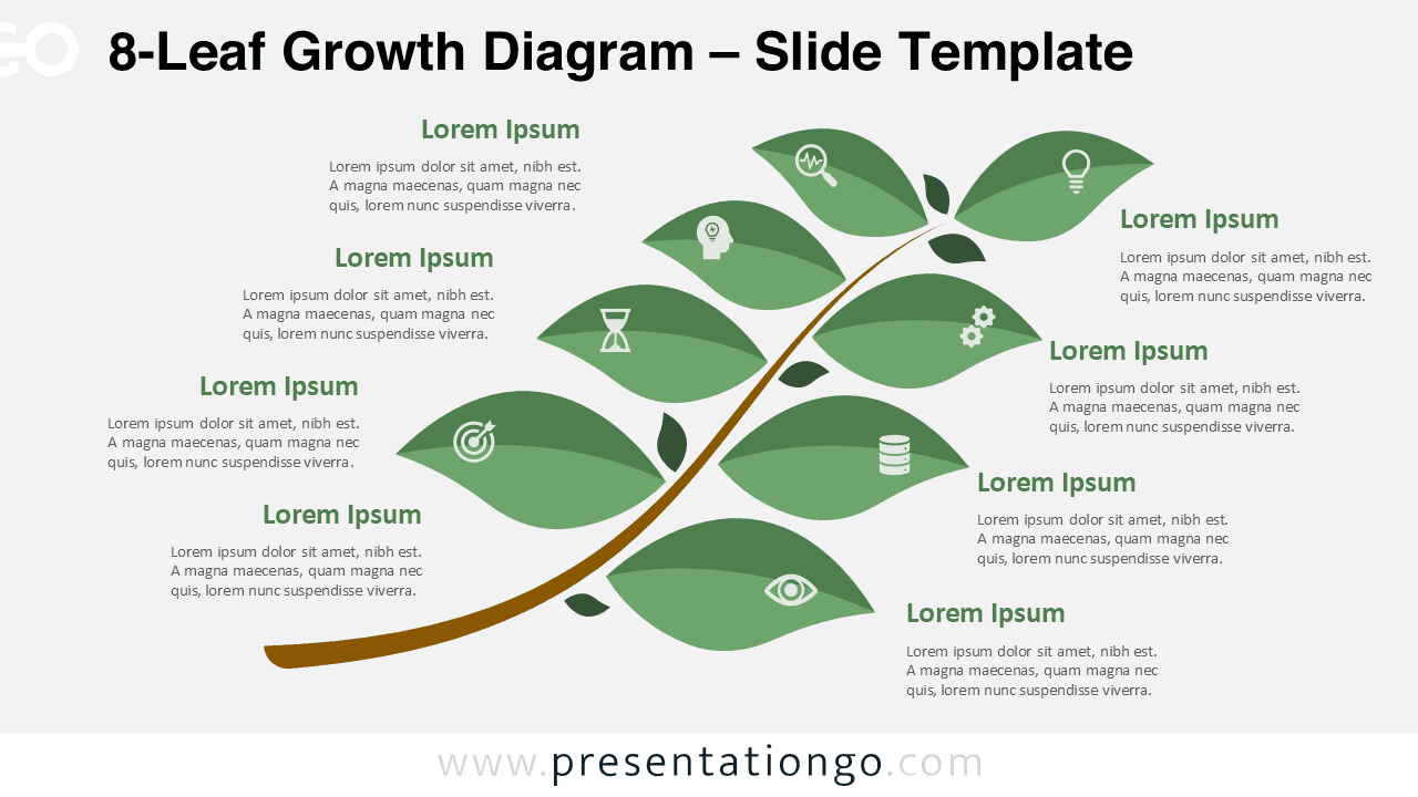 8-Leaf Growth Diagram for PowerPoint & Google Slides