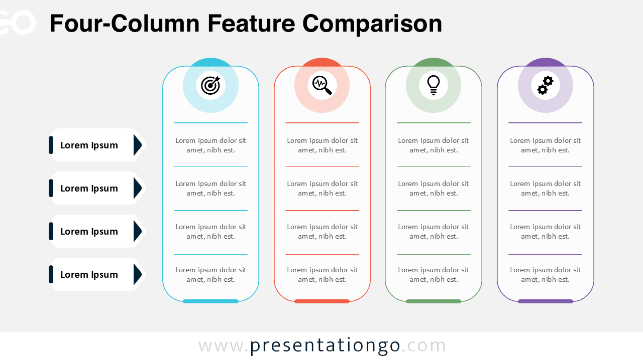 Four-Column Feature Comparison for PowerPoint & Google Slides