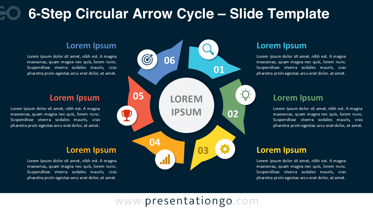 6-Step Circular Arrow Cycle Diagram for PowerPoint